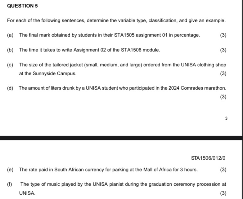 QUESTION 5 For each of the following | StudyX