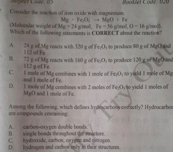 7. Consider the reaction of iron oxide with | StudyX