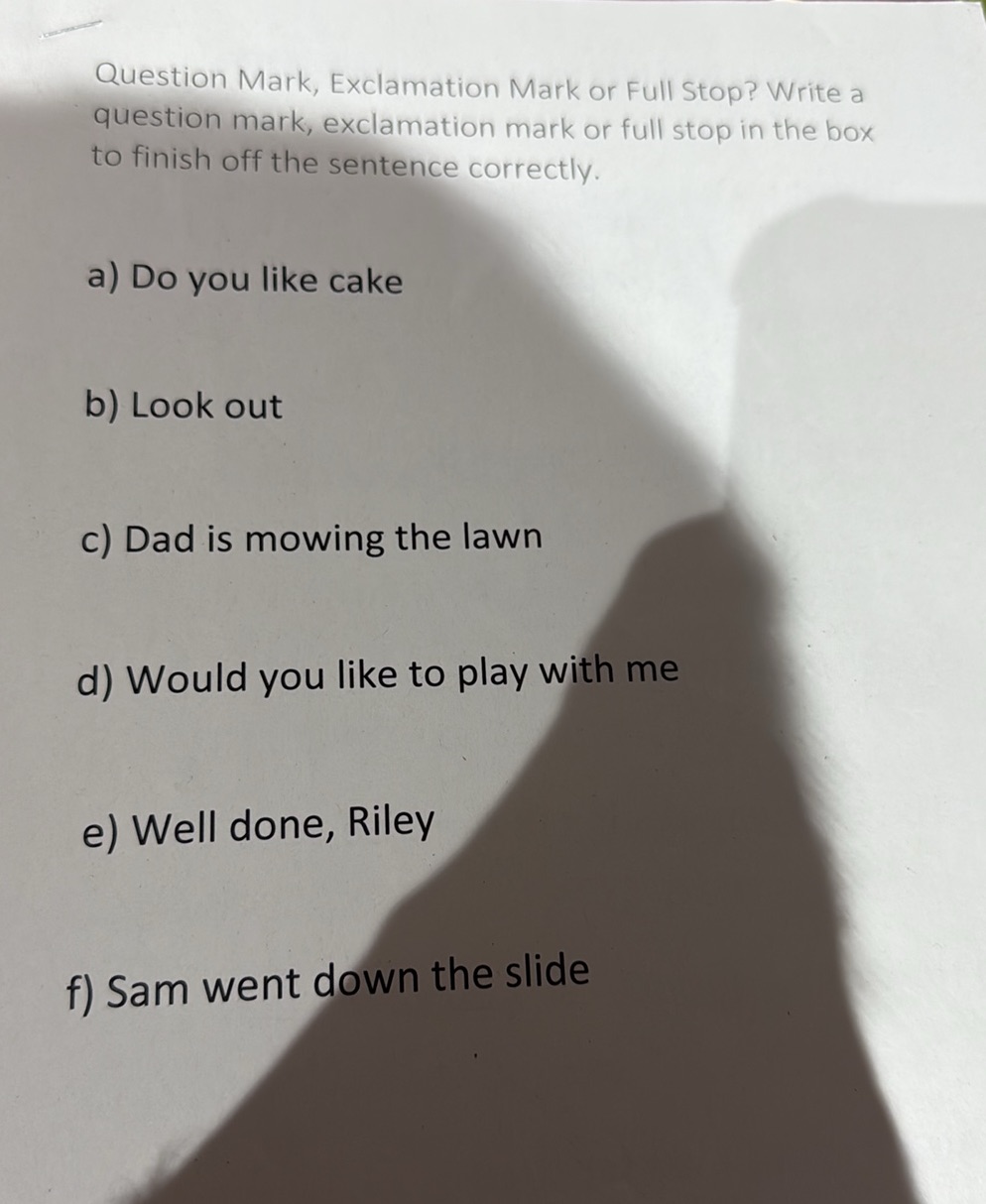 Question Mark, Exclamation Mark or Full | StudyX