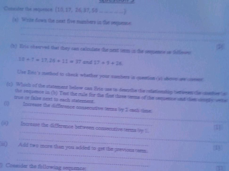 Consider the sequence (10, 17, 26, 37, 50, | StudyX