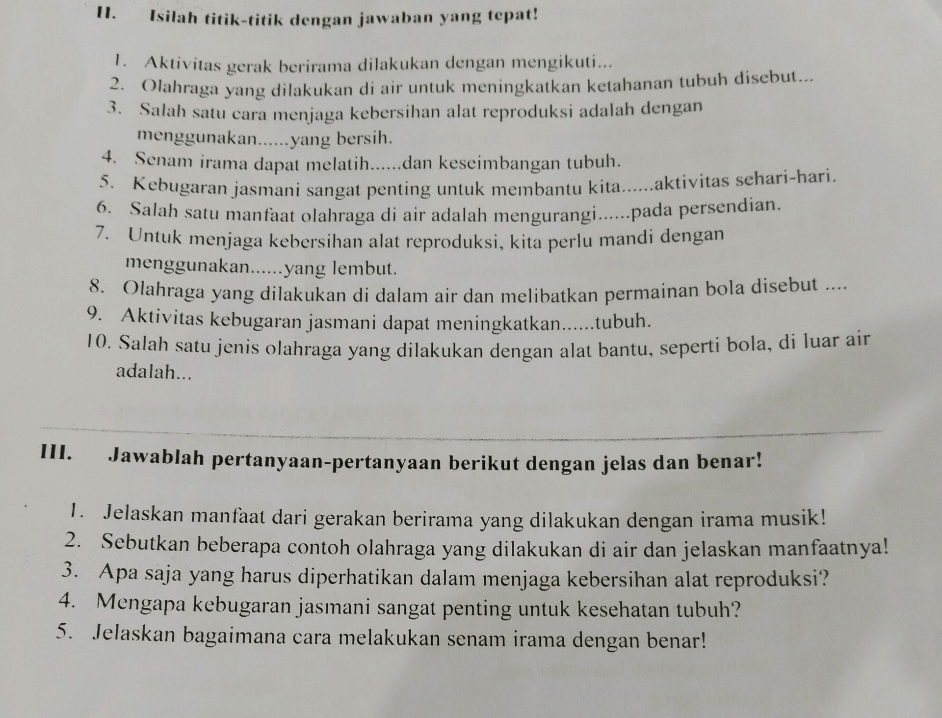 II. Isilah titik-titik dengan jawaban yang | StudyX