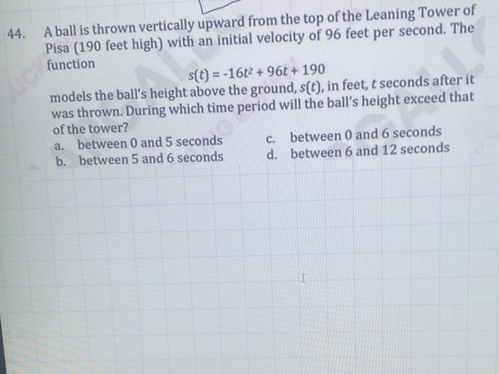 44. A ball is thrown vertically upward from | StudyX