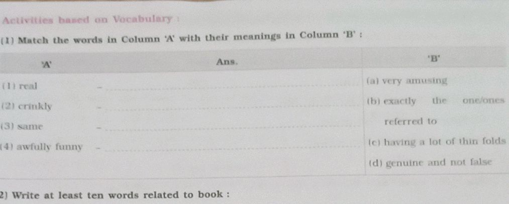 (1) Match the words in Column 'A' with their | StudyX