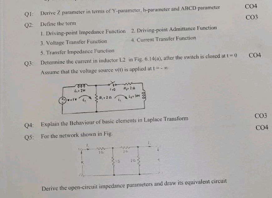 Q1: Derive Z parameter in terms of | StudyX
