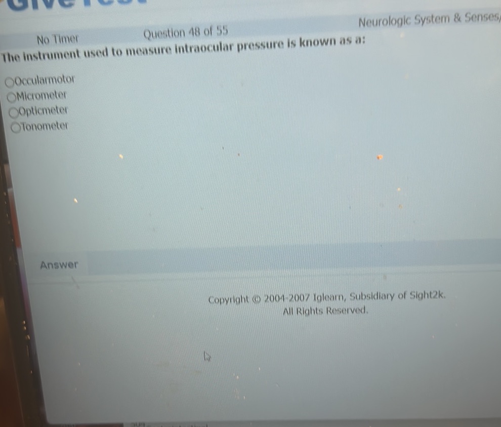 The instrument used to measure intraocular | StudyX