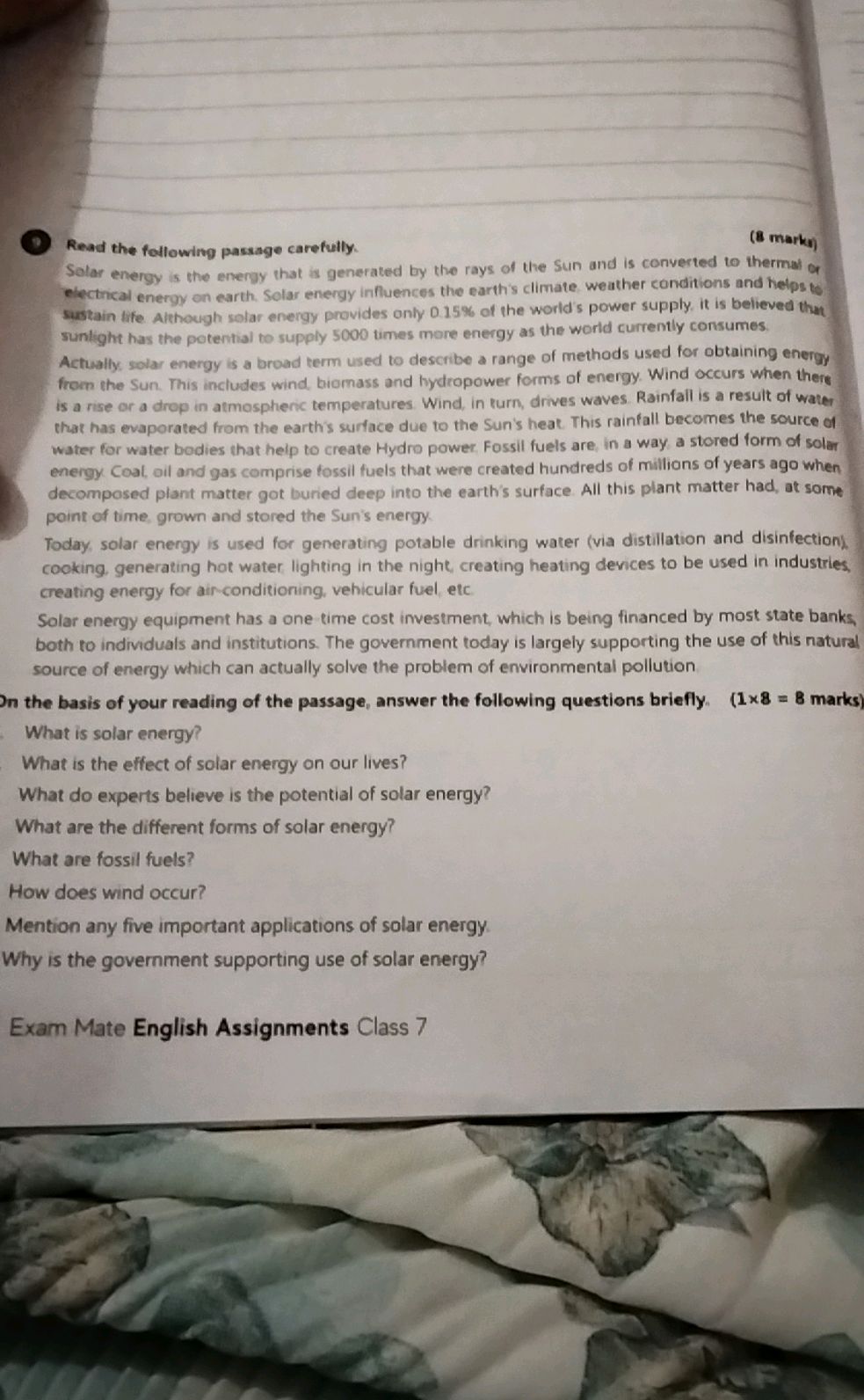 Read the following passage carefully. Solar | StudyX