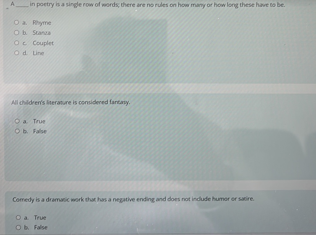 A ____ in poetry is a single row of words; | StudyX