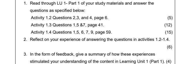 1. Read through LU 1- Part 1 of your study | StudyX