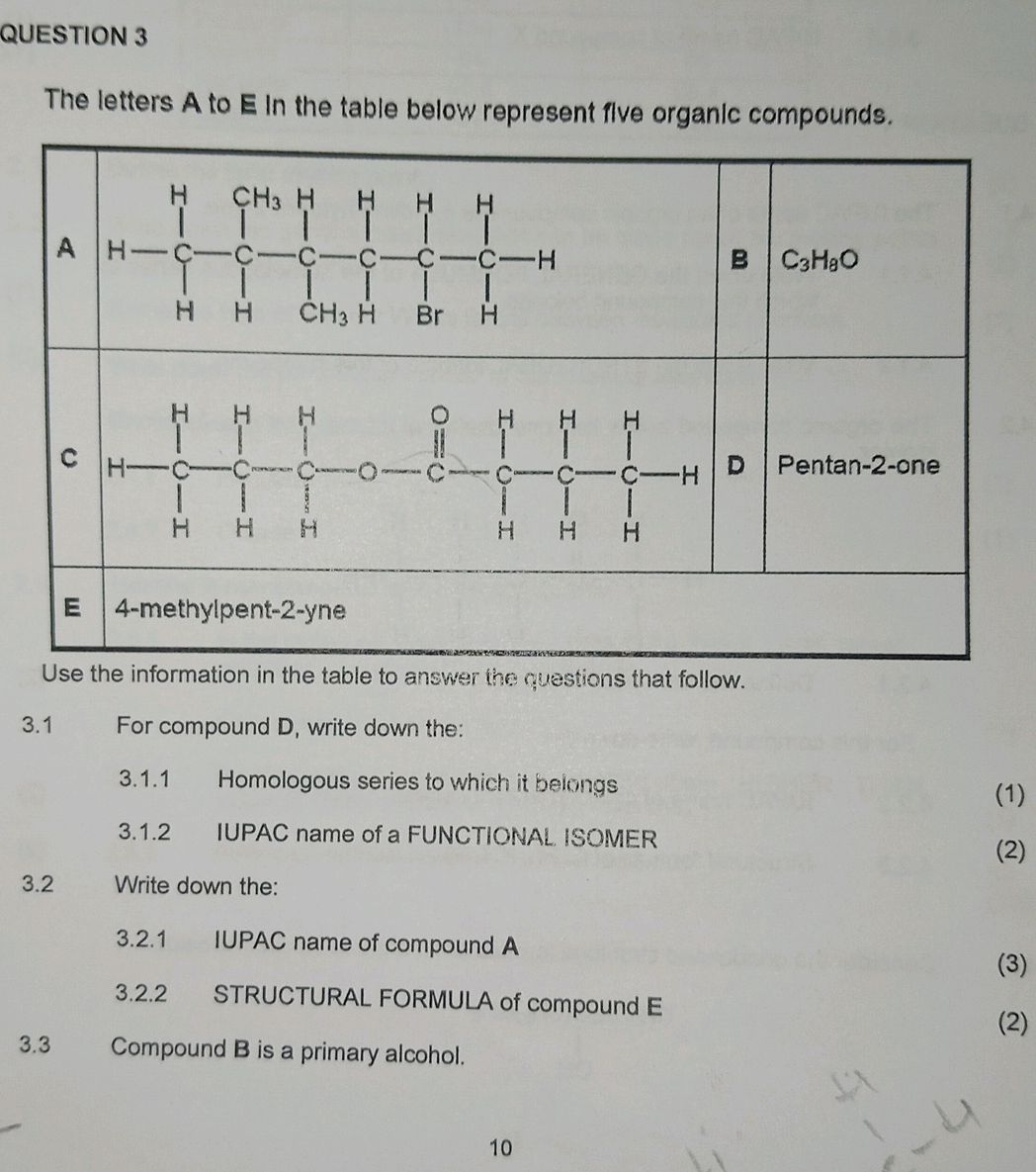 QUESTION 3 The letters A to E In the table | StudyX