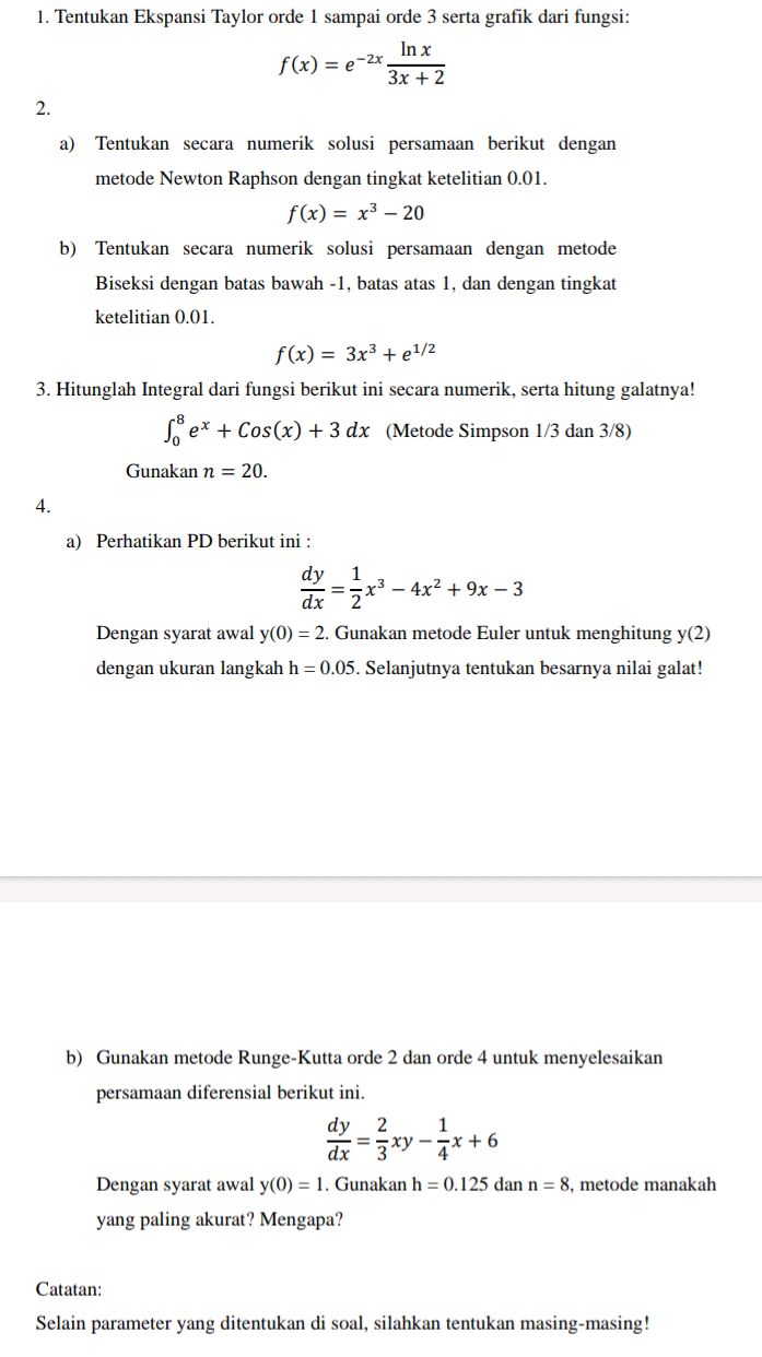 1. Tentukan Ekspansi Taylor orde 1 sampai | StudyX