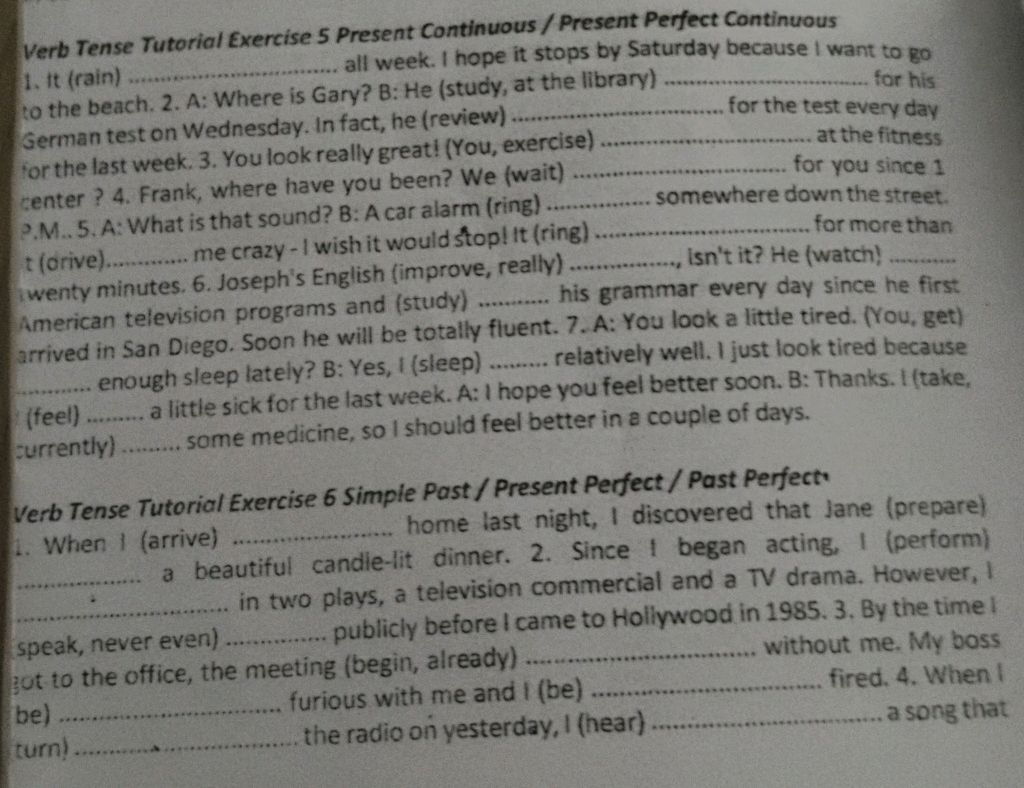 Verb Tense Tutorial Exercise 5 Present | StudyX