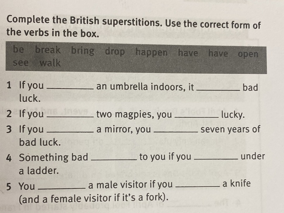 Complete the British superstitions. Use the | StudyX