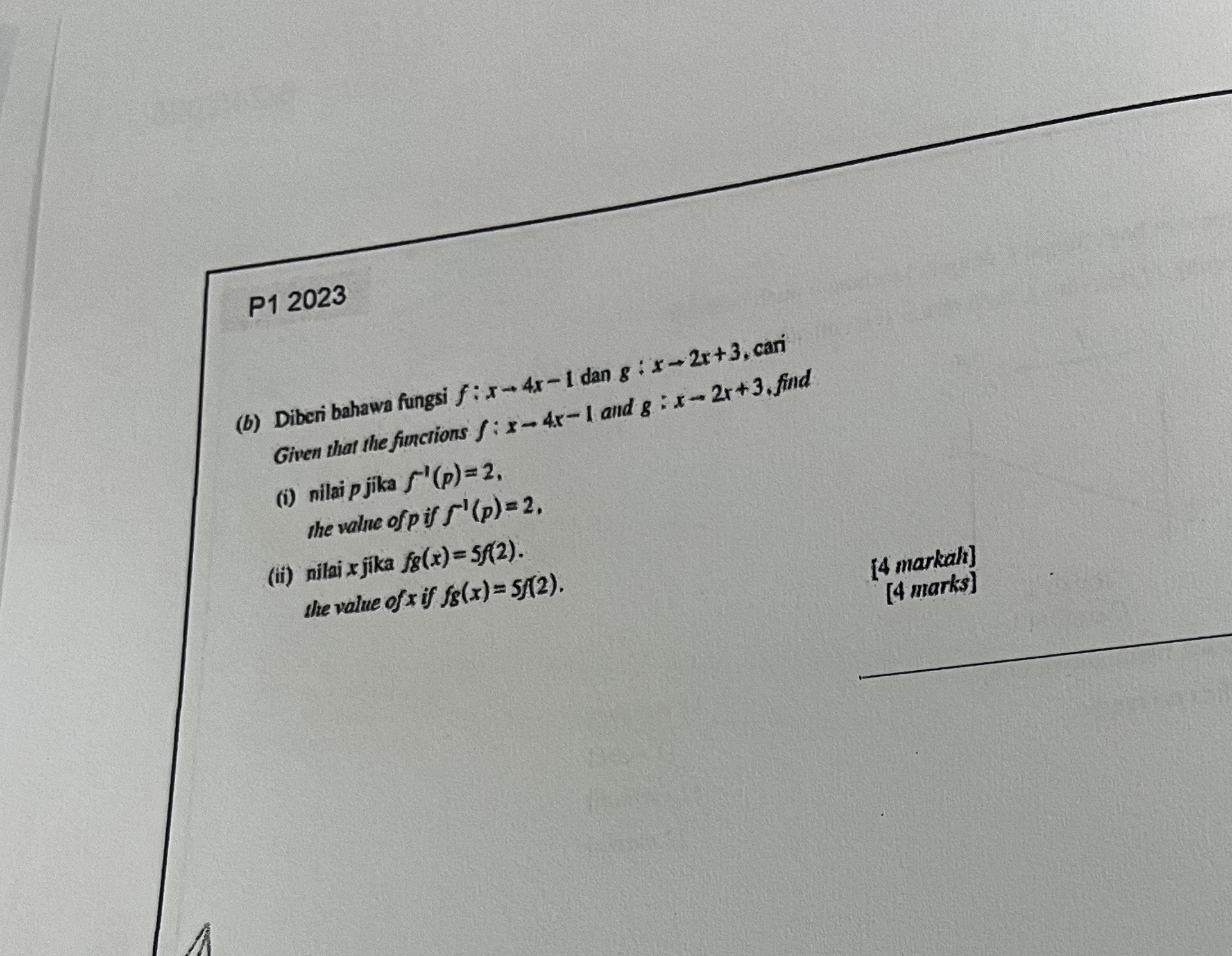 (b) Diberi bahawa fungsi $f: x 4x - 1$ dan | StudyX