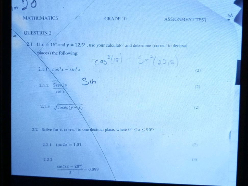 2.1 If $x 15^ $ and $y = 22.5^ $, use your | StudyX