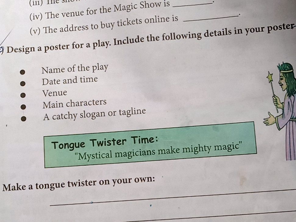 Design a poster for a play. Include the | StudyX