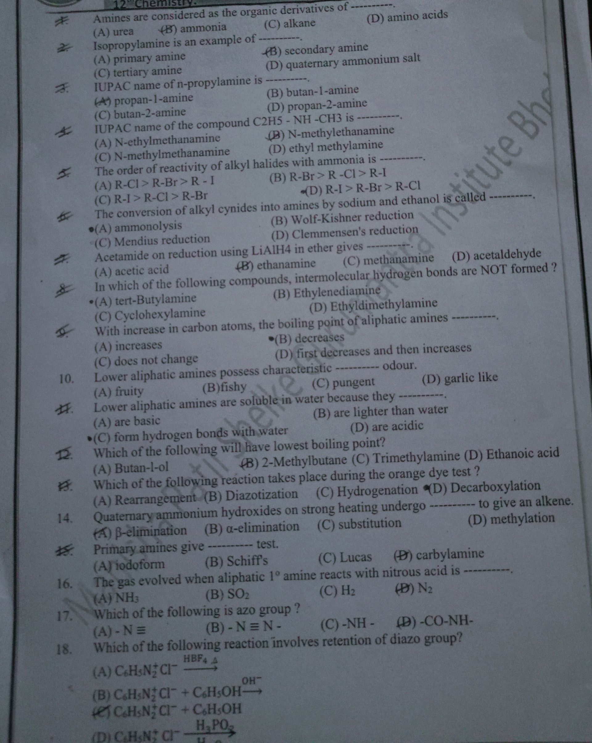 12 Chemistry. Amines are considered as the | StudyX