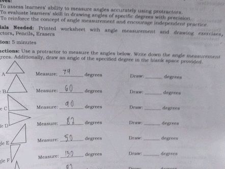 Measure the angles below using a protractor. | StudyX