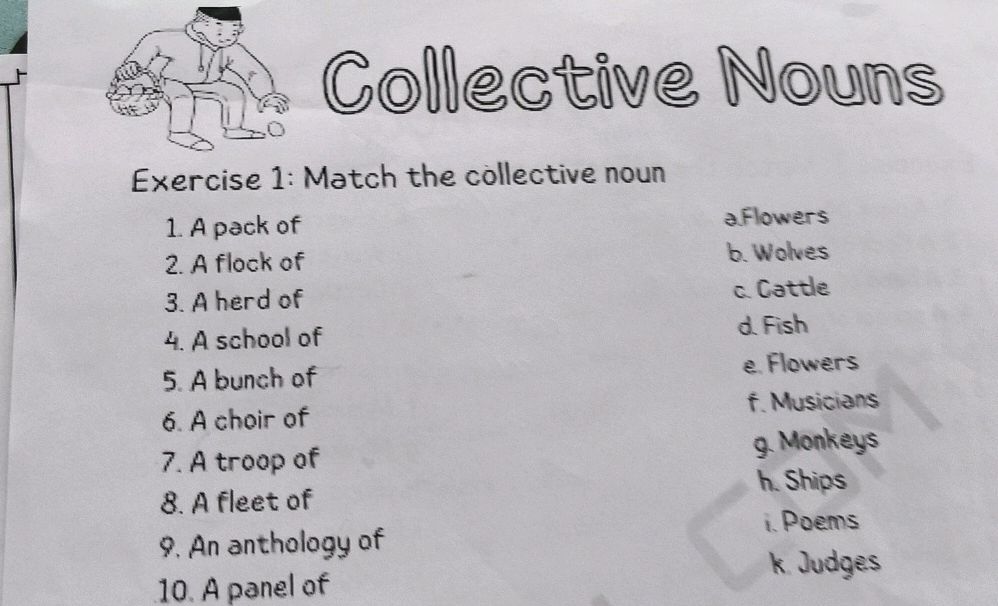 Exercise 1: Match the collective noun 1. A | StudyX