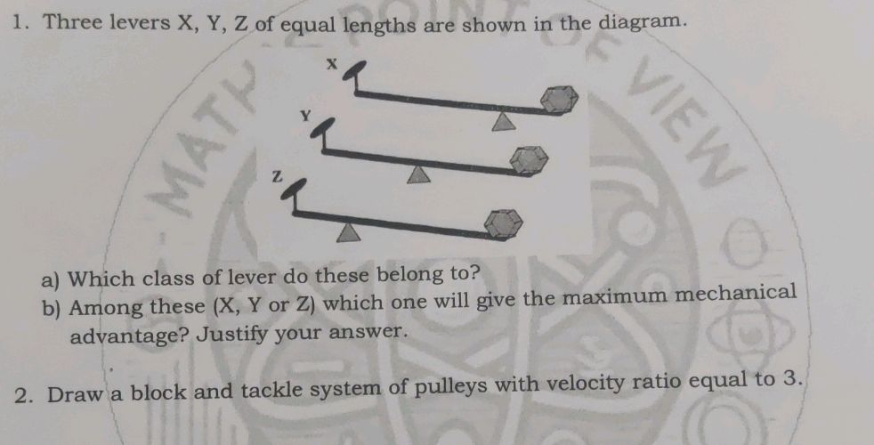 1. Three levers X, Y, Z of equal lengths are | StudyX