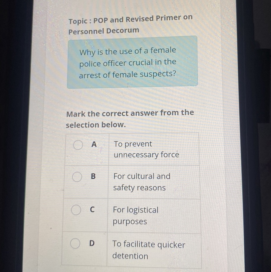 Why is the use of a female police officer | StudyX