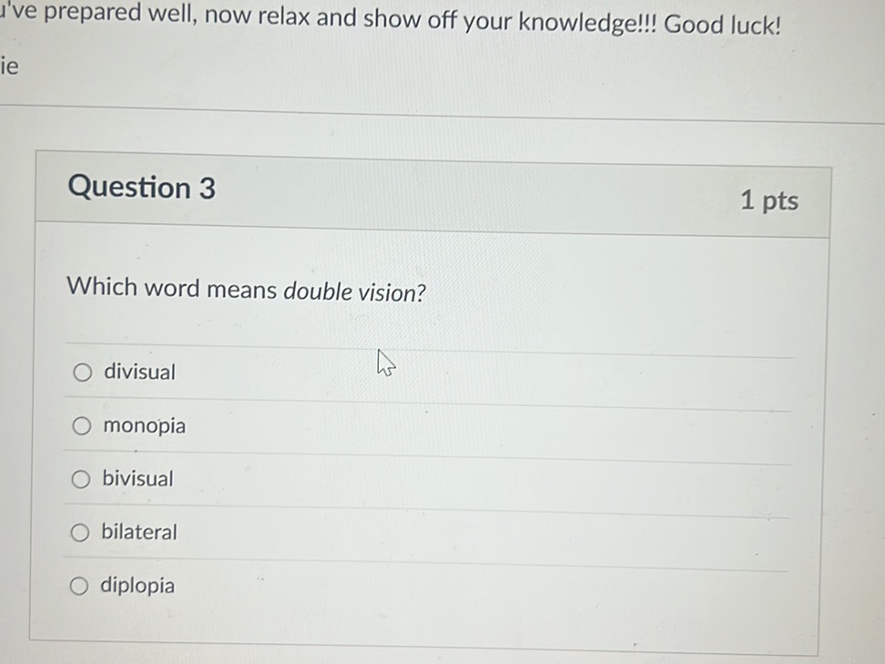 Which word means double vision? divisual | StudyX