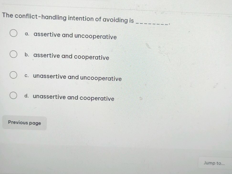 The conflict-handling intention of avoiding | StudyX