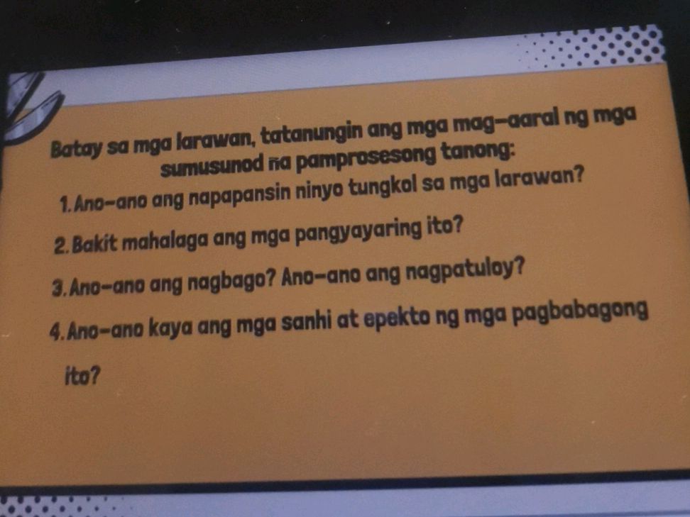 Batay sa mga larawan, tatanungin ang mga | StudyX