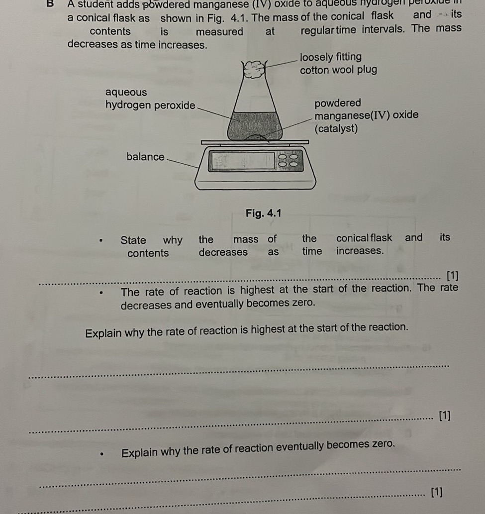 A student adds powdered manganese (IV) oxide