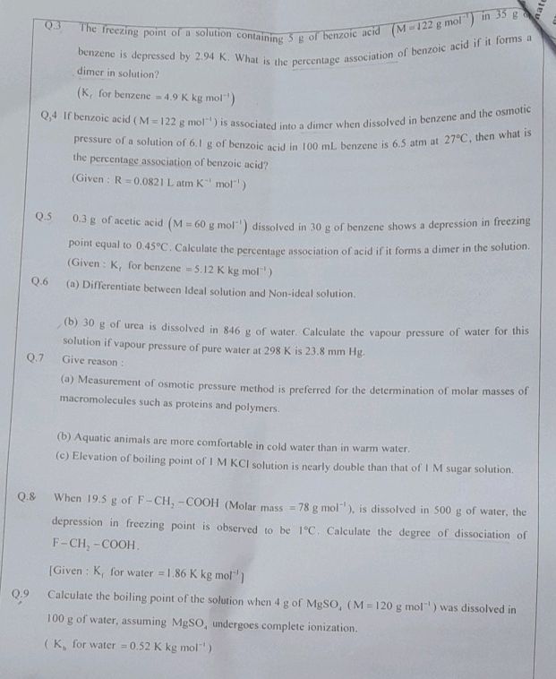 Q.3 The freezing point of a solution | StudyX