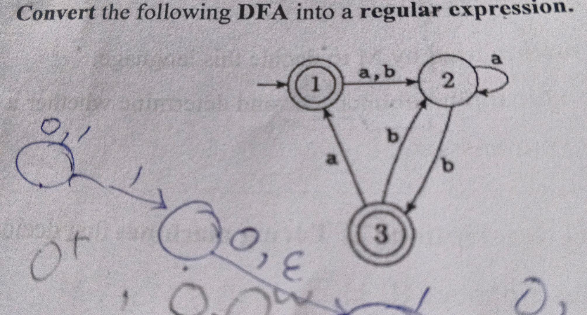 Convert the following DFA into a regular | StudyX