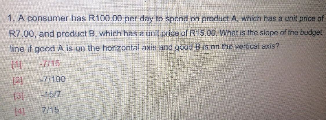 1. A consumer has R100.00 per day to spend | StudyX