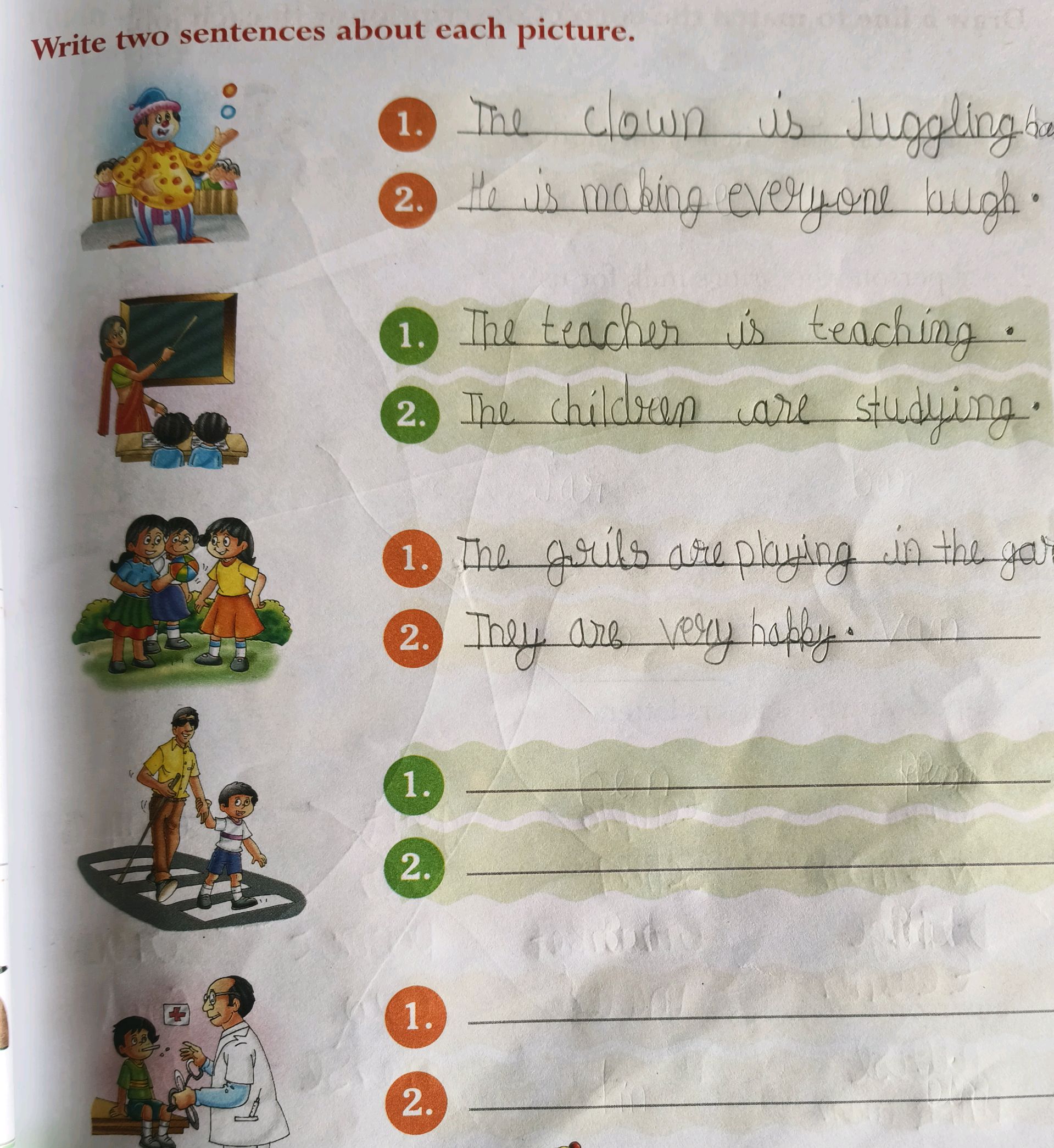 Write two sentences about each picture. 1. | StudyX