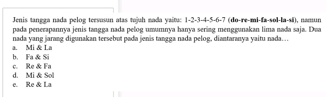 Jenis tangga nada pelog tersusun atas tujuh | StudyX