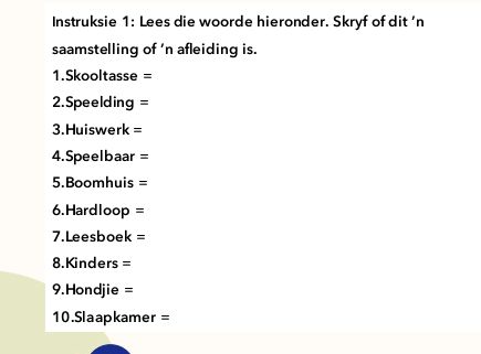 Instruksie 1: Lees die woorde hieronder. | StudyX