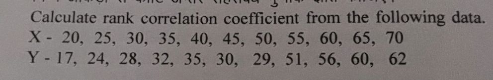 Calculate rank correlation coefficient from | StudyX
