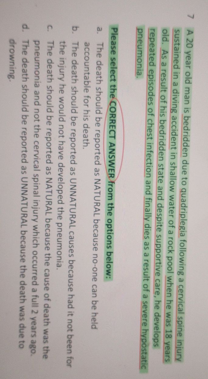 7 A 20 year old man is bedridden due to | StudyX