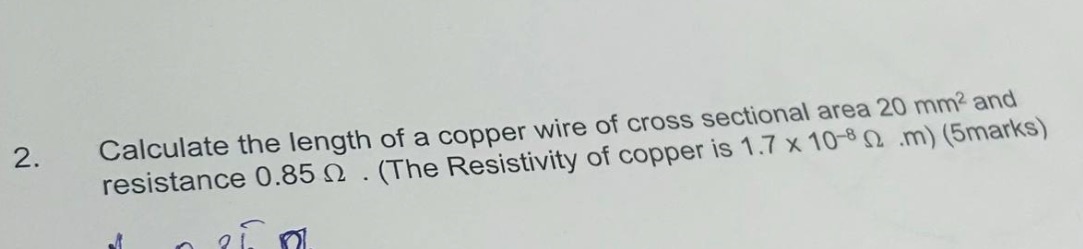 Calculate the length of a copper wire of | StudyX