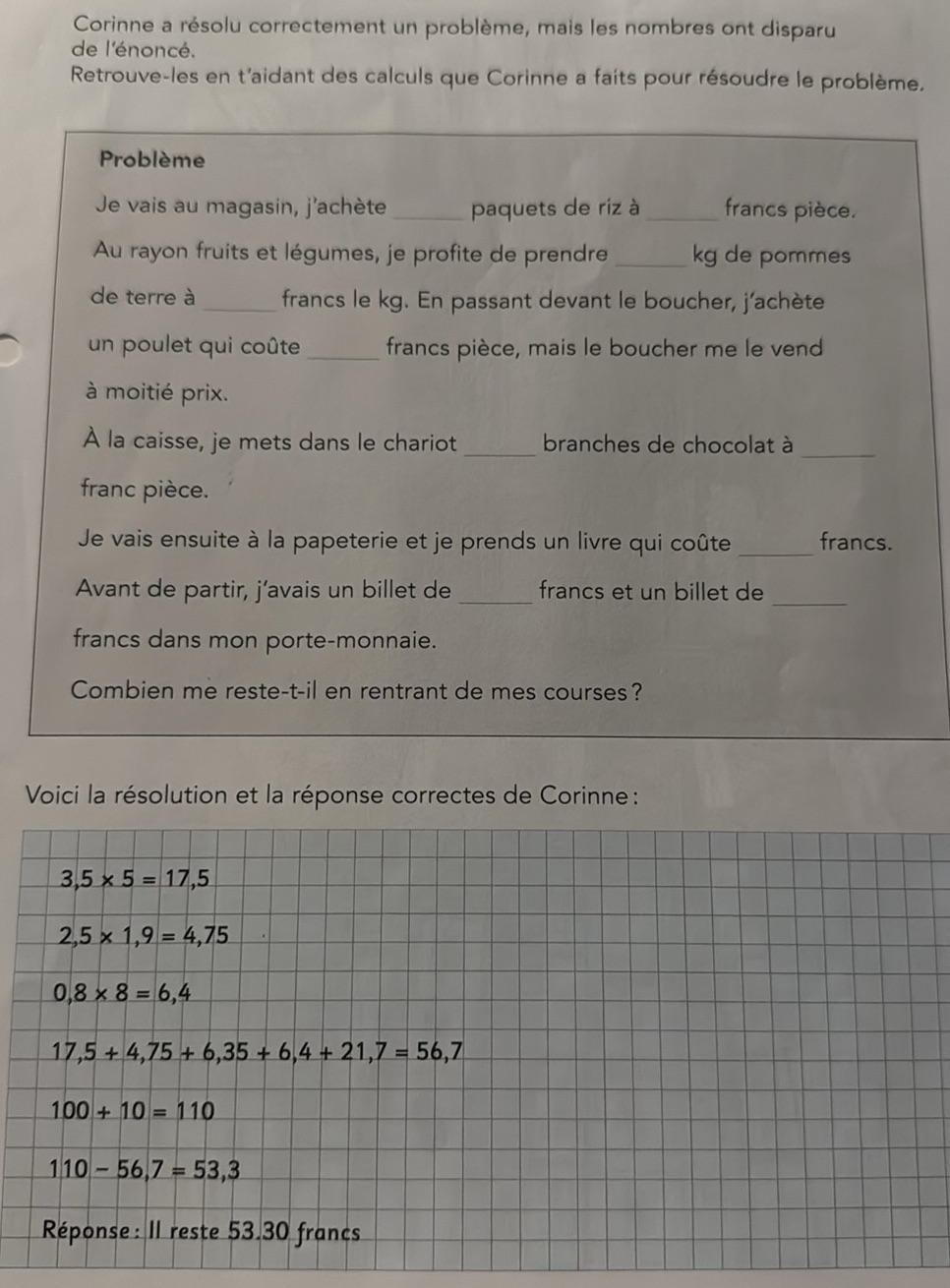 Corinne a résolu correctement un problème, | StudyX