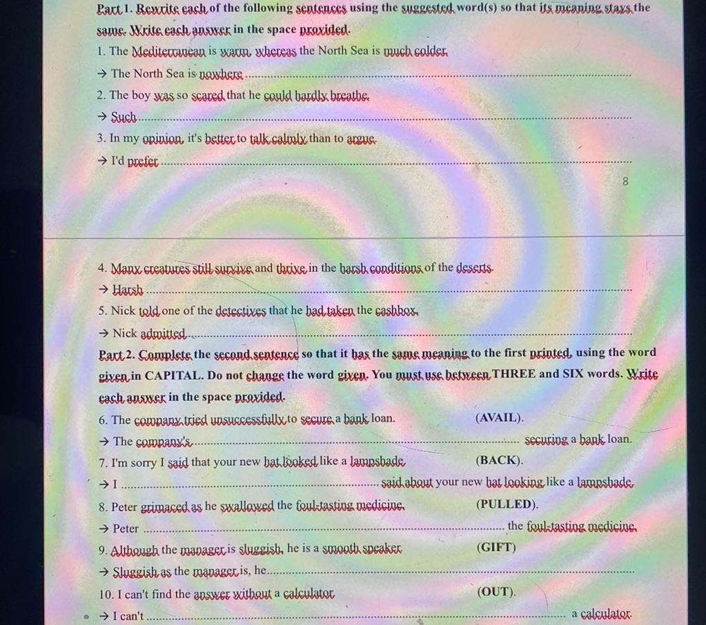 Part 1. Rewrite each of the following | StudyX