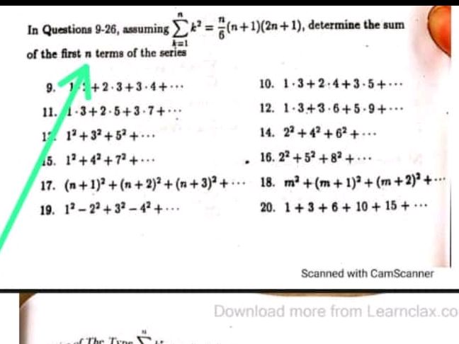 In Questions 9-26, assuming $ _{k=1}^{n} k^2 | StudyX