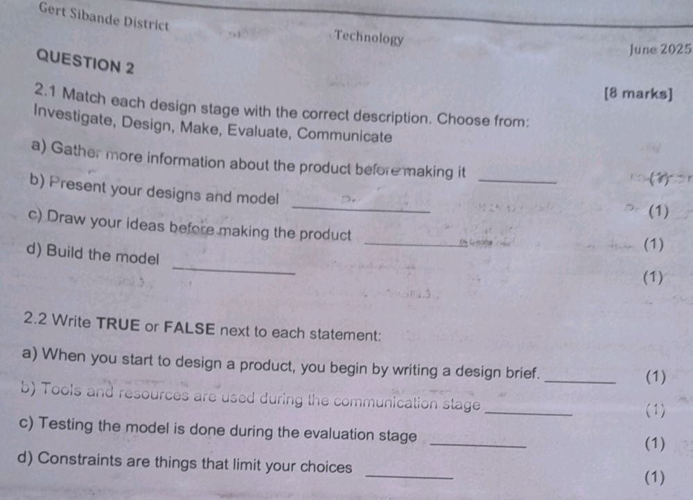 2.1 Match each design stage with the correct | StudyX