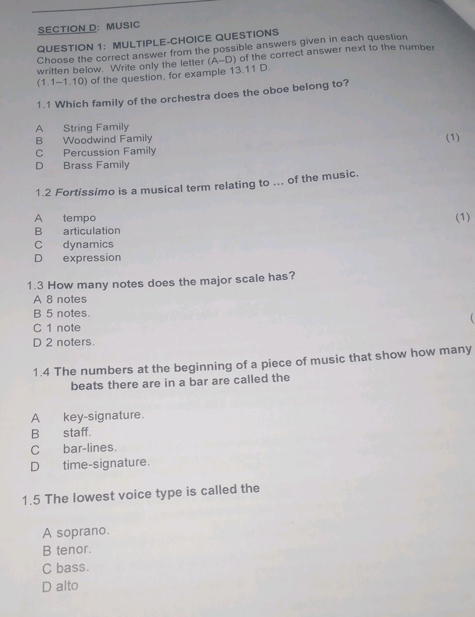 1.1 Which family of the orchestra does the | StudyX