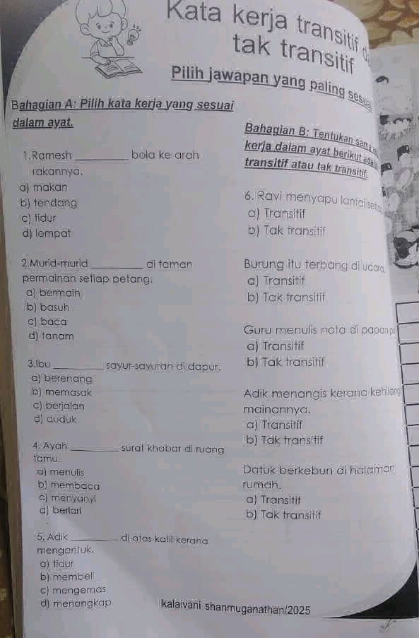 Bahagian A: Pilih kata kerja yang sesuai | StudyX