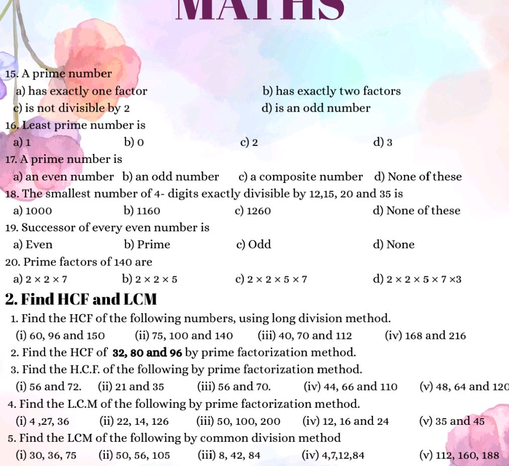 15. A prime number a) has exactly one factor | StudyX