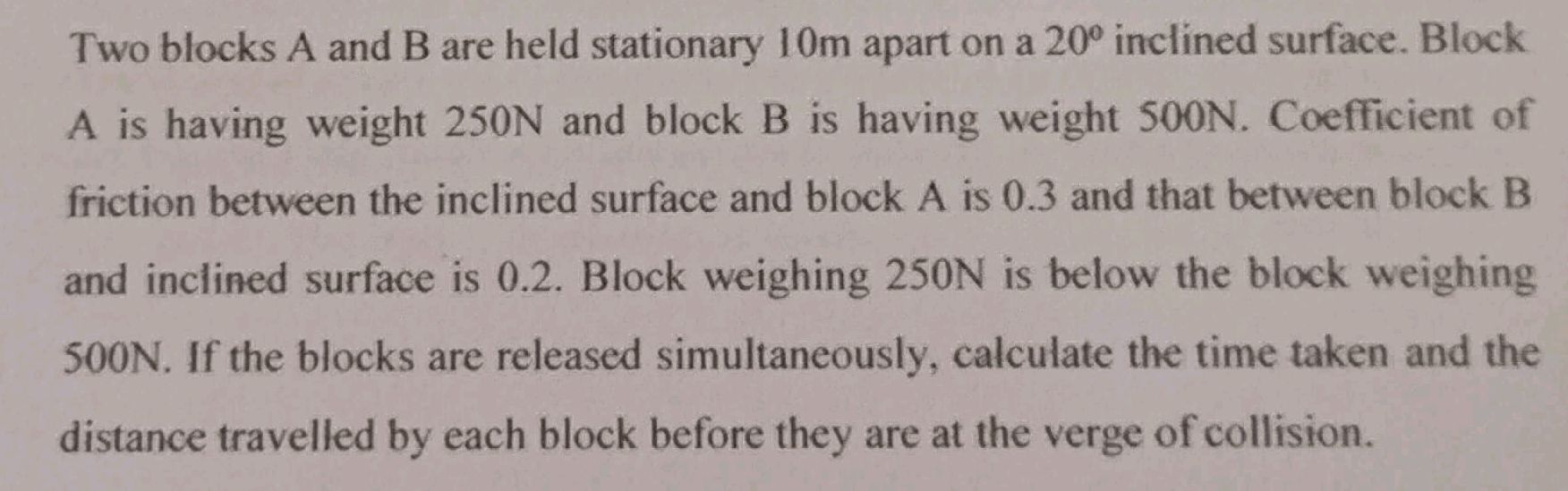 Two blocks A and B are held stationary 10m | StudyX