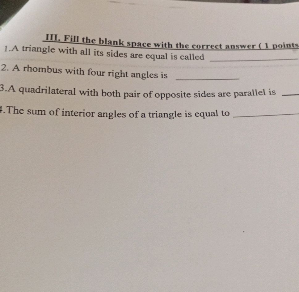 III. Fill the blank space with the correct | StudyX