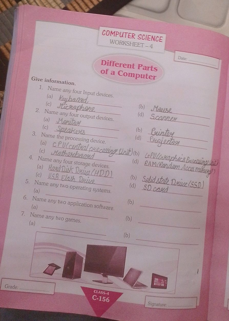 1. Name any four Input devices. (a) Keyboard | StudyX