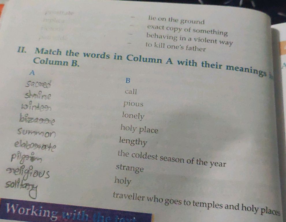 II. Match the words in Column A with their | StudyX