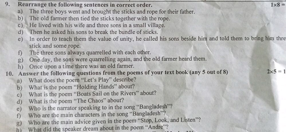 9. Rearrange the following sentences in | StudyX