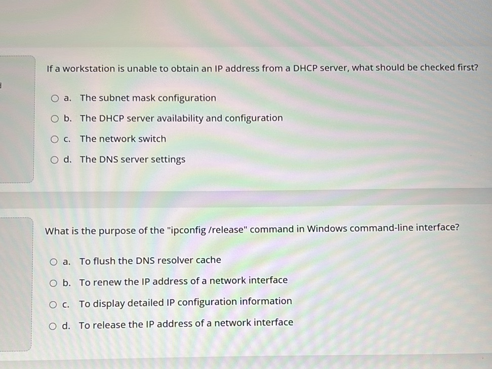 If a workstation is unable to obtain an IP | StudyX